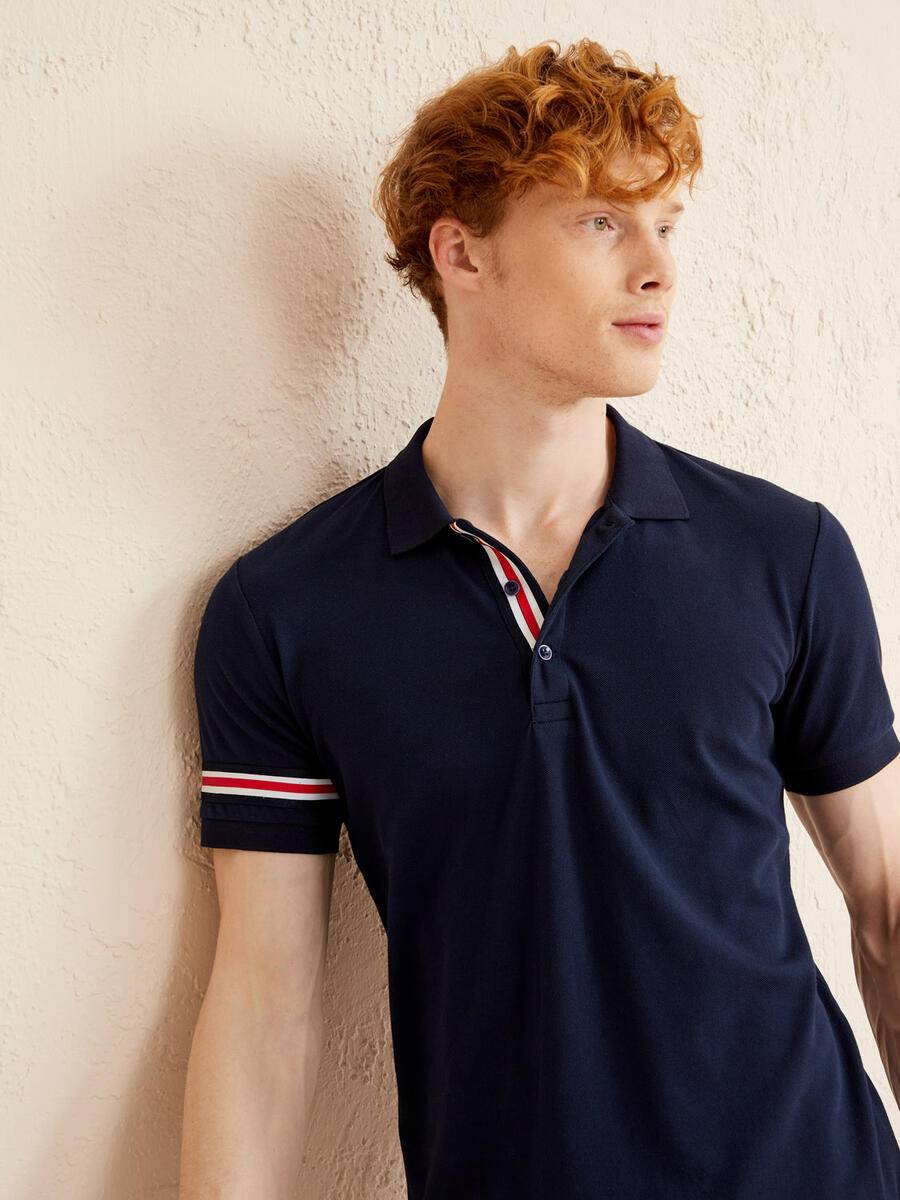 Lacivert Slim Fit Pamuklu Tişört 22YE02501939-05 - Xint