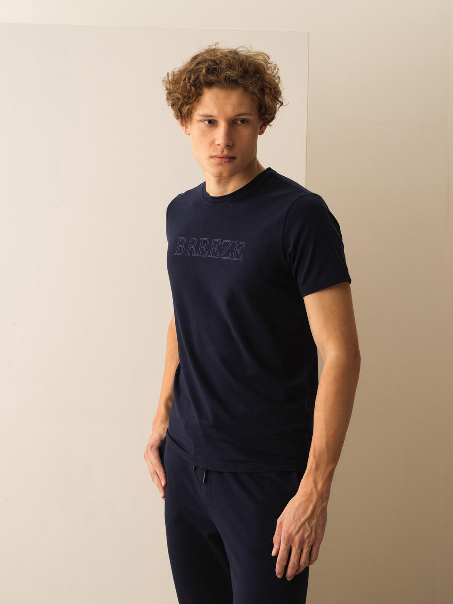 Lacivert Slim Fit Pamuklu Tişört 23YE02501994-05 - Xint